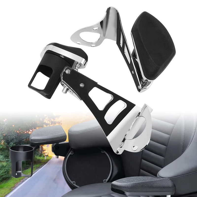 Motorcycle Rear Passenger Armrests Chrome With Drink Cup Holder For ...