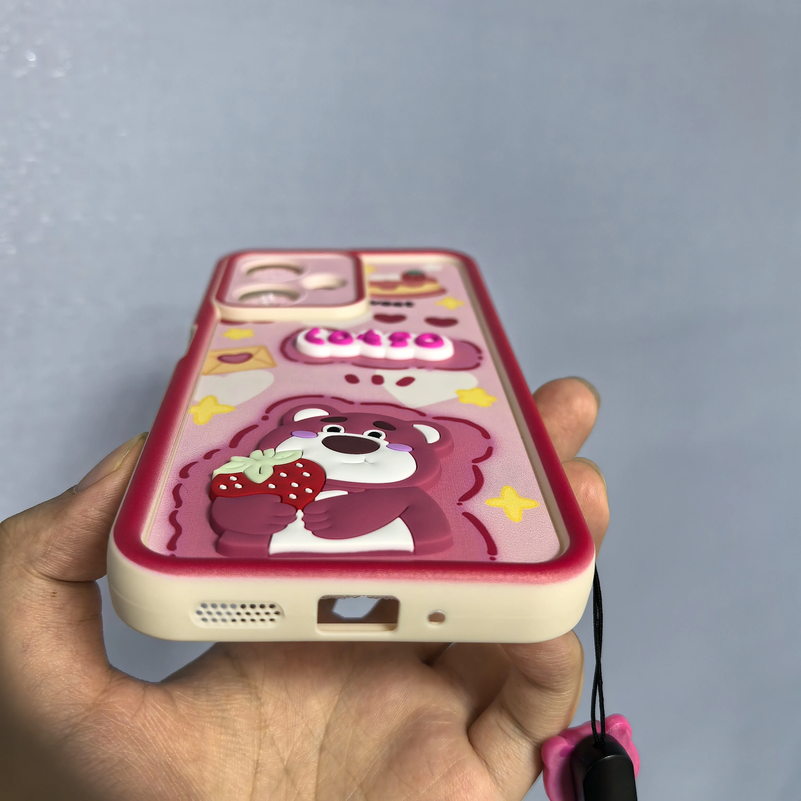 3D Cartoon Lotso Bear Phone Case with Wrist Strap and Soft Cover for ...