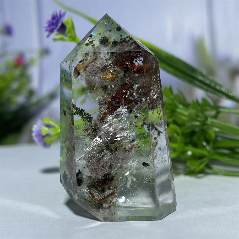 Ghost Crystal Natural Green Phantom Quartz Hexagon Prism Tower Obelisk ...