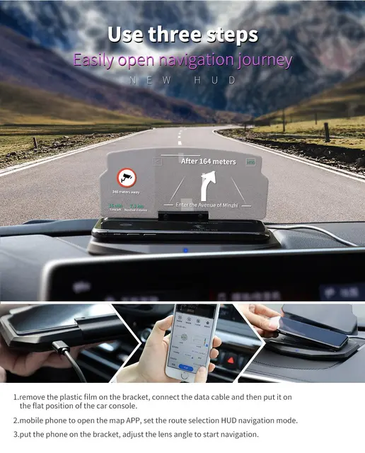 Car Hud Head-Up Display Mobile Phone stand Hud HD Car Navigation ...