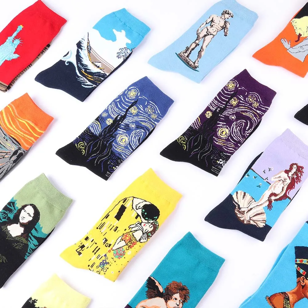Male Socks Starry Night Winter Retro Women Personality Art Van Gogh Socks Oil Painting Socks ...
