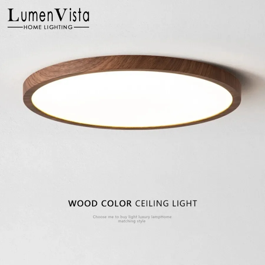 Modern-LED-Wood-Grain-Ceiling-Lamp-Circular-Ultrathin-Walnut-wood ...