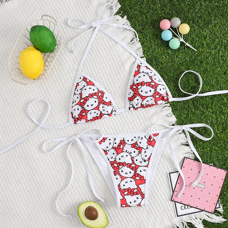 Kawaii Hello Kitty Bikini Set Summer Beach Soft Side Strappy Panties ...