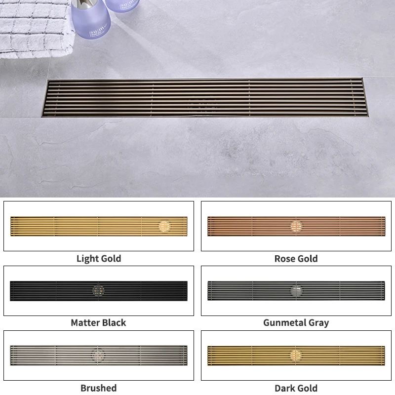 Brushed Gold Floor Drain 30-120CM Square Waste Filter Drainage ...