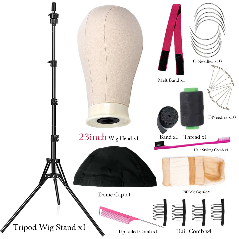 21-23inch-Canvas-Block-Head-Mannequin-Wig-Head-Wig-Stand-Tripod-with ...