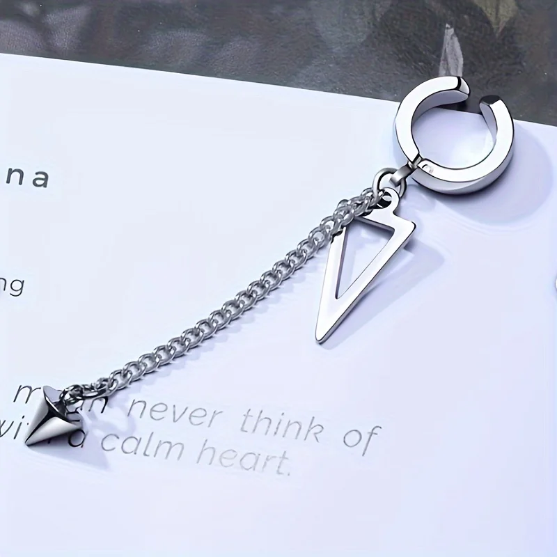 1pc-Triangular-Conical-Chain-Long-Earrings-For-Men-Women-Without-Ear ...