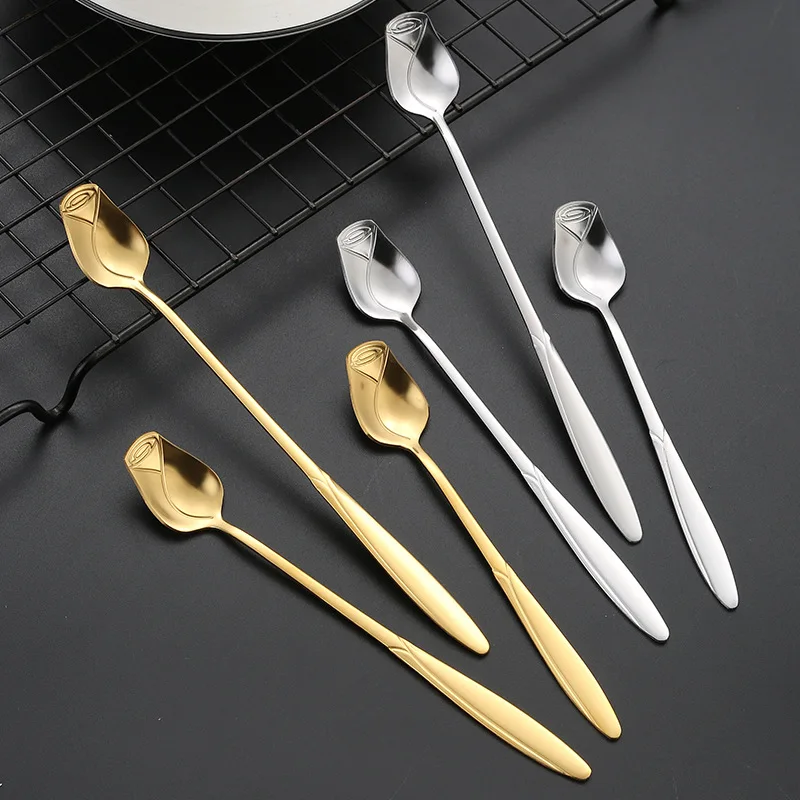 New-Stainless-Steel-Coffee-Spoons-Cute-Rose-Flower-Ice-Cream-Desert ...