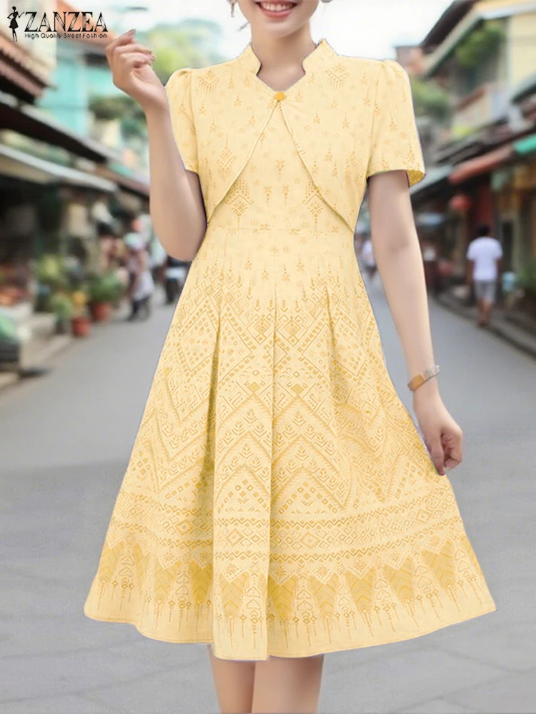 ZANZEA Women Elegant Office Work Dress Summer Sundress A-Line Short ...