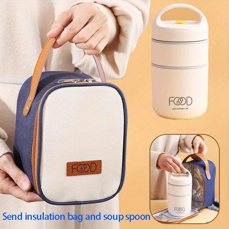 Compact Thermal Lunch Box With Insulated bag and spoon - Stainless ...