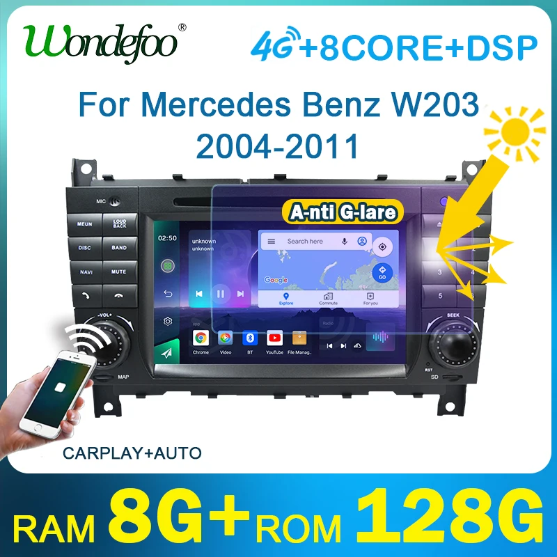 2 Din Auto Radio Carplay Android 11 Voor Mercedes Benz W203 W463 W906 ...