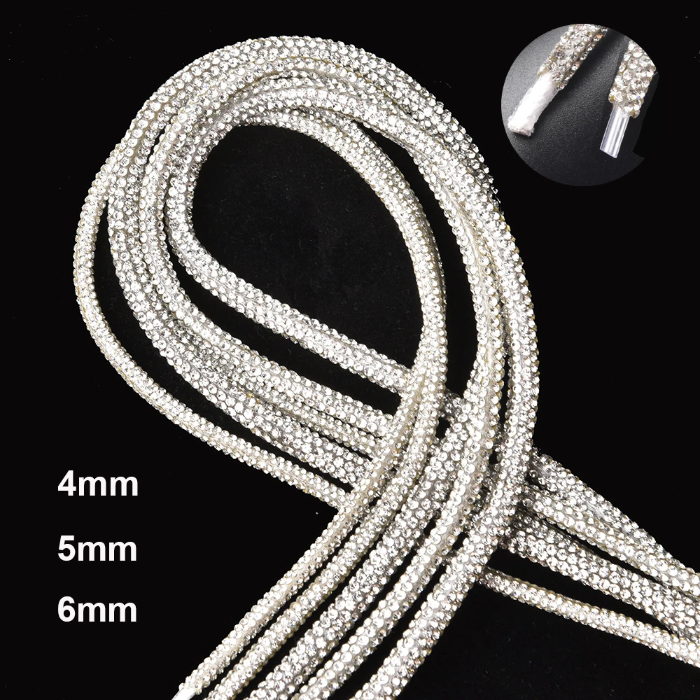 New-Rhinestone-Rope-Glitter-4-5-6mm-Crystal-Tube-Cotton-Cord-Trimming ...