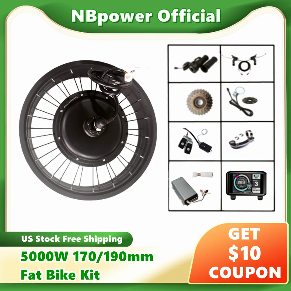 NBpower 170mm/190mm Dropout 48-72V 5000W BLDC Hub Motor Fatbike Conversion Kit 20/24/26x4.0inch ...