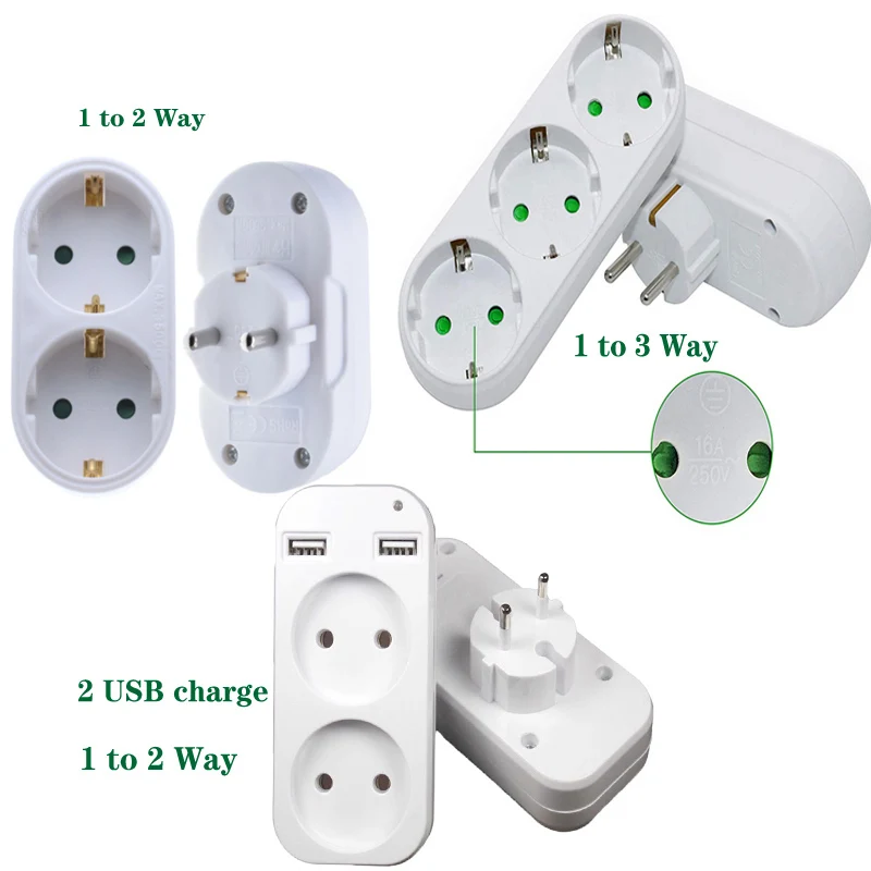 2 Pin EU Power Socket With USB For Home ,1 To 2/3 Dual Usb Plug 5V 2A ...