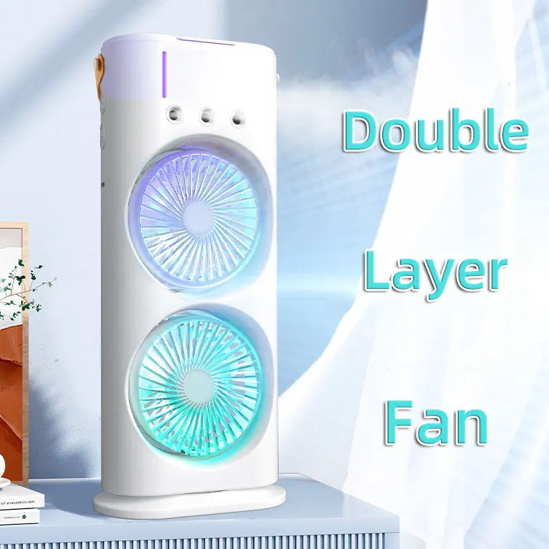 Mini Double Headed Ice Mist Electric Fan USB Rechargeable Home Room ...