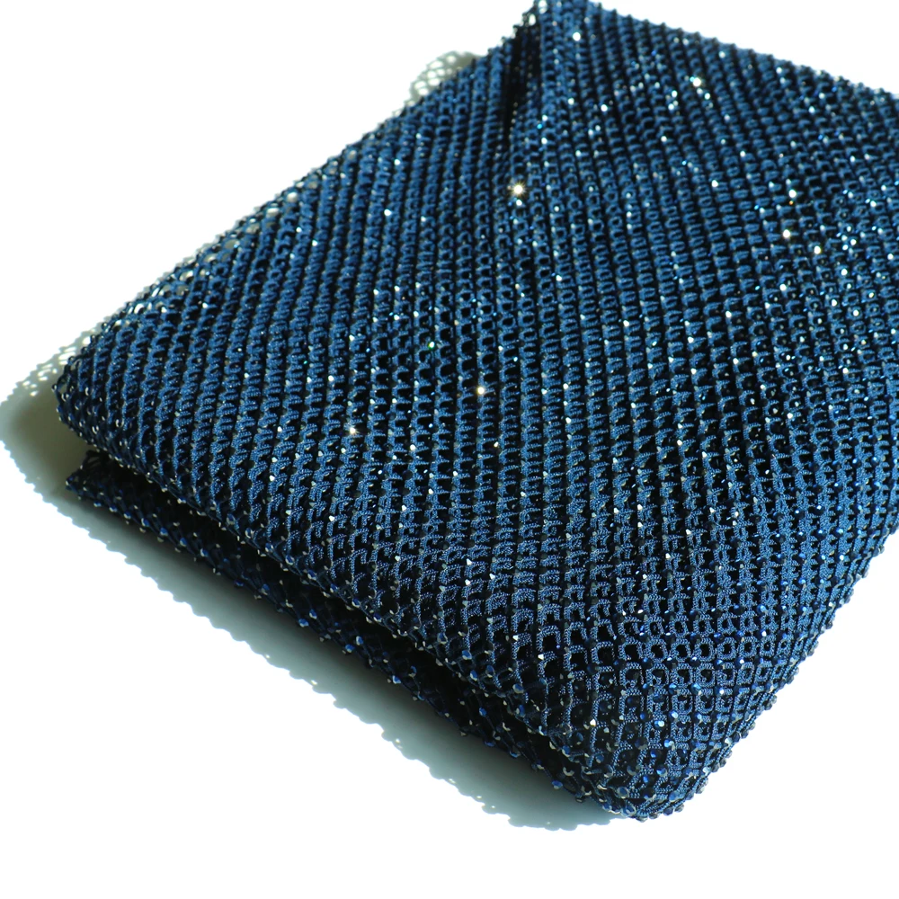 SS10-Rhinestones-Mesh-Navy-Color-Fabric-With-Rhinestones-Crystal-Sewing ...