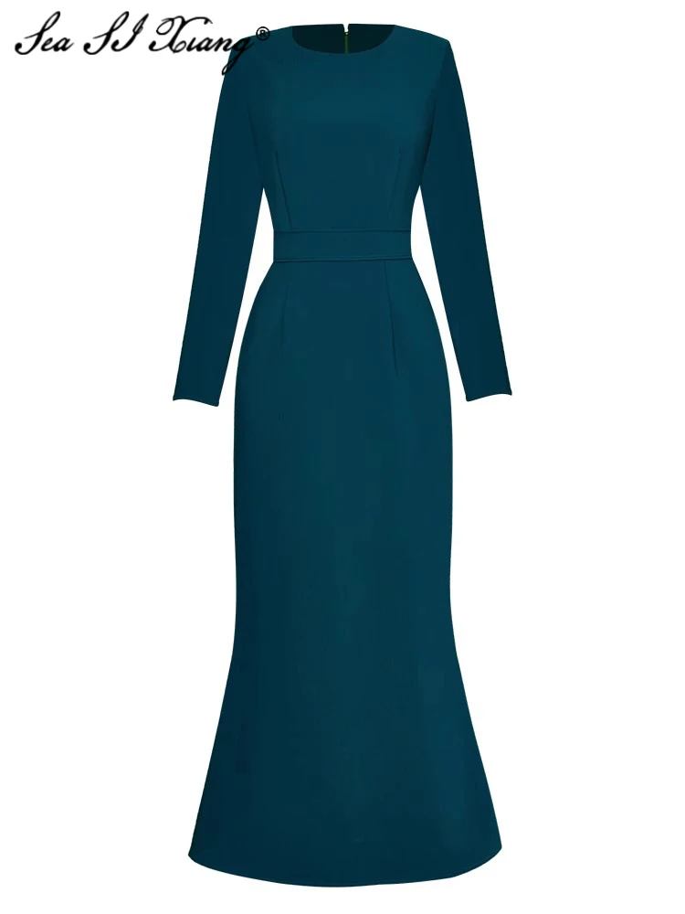 Seasixiang Fashion Designer Autumn Mermaid Dress Women O Neck Long