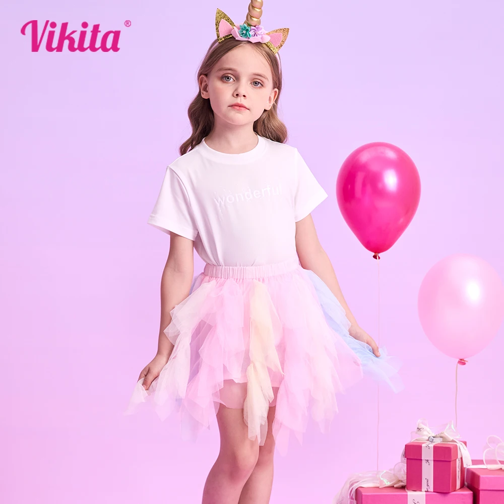 VIKITA-Girls-Layered-Tulle-Mesh-Princess-Mini-Skirts-Kids-Colorful ...