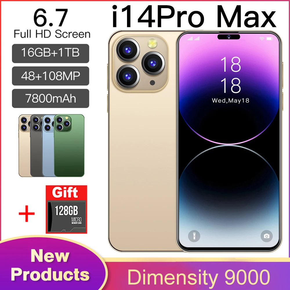 I14 PRO MAX smartphone 6.7นิ้วแบบเต็มหน้าจอ4G 5G โทรศัพท์มือถือ7800MAH ...