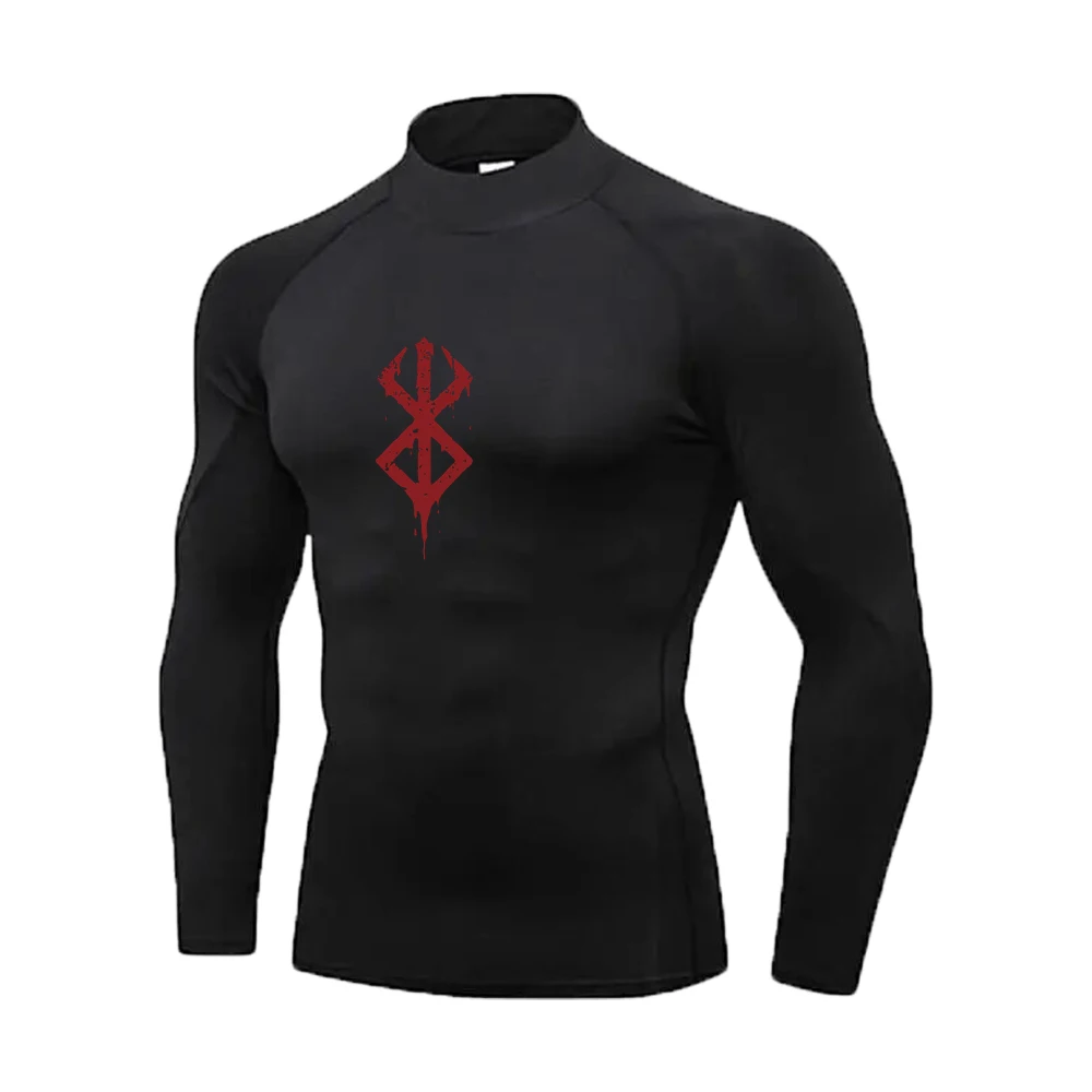 Men-s-Compression-Fitness-Tight-High-Collar-Long-Sleeve-Printed-Sports ...