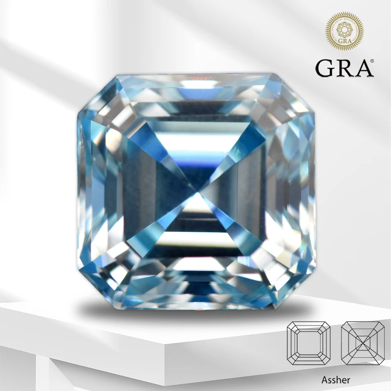 Moissanite-Gemstone-Ice-Blue-Color-Asscher-Cut-Lab-Grown-Diamond-for ...
