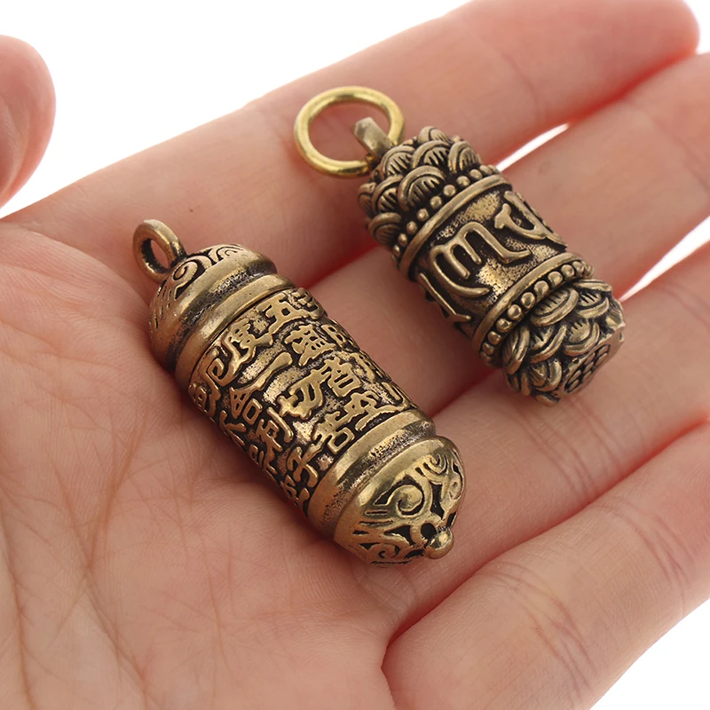 Hollow Brass Buddha Bottle Sutra Cylinder Pendant Keychain Handmade ...