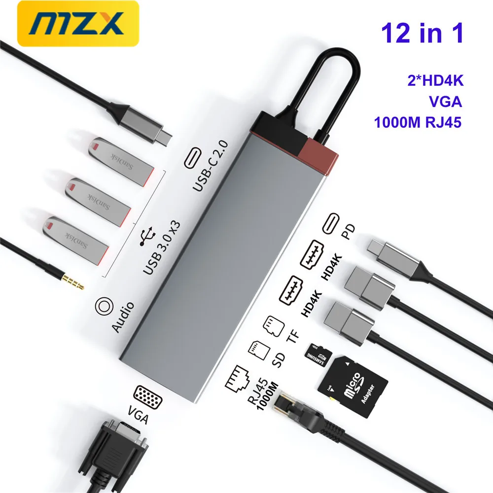 Estaci-n-de-acoplamiento-12-en-1-concentrador-de-acoplamiento-USB-1000M ...