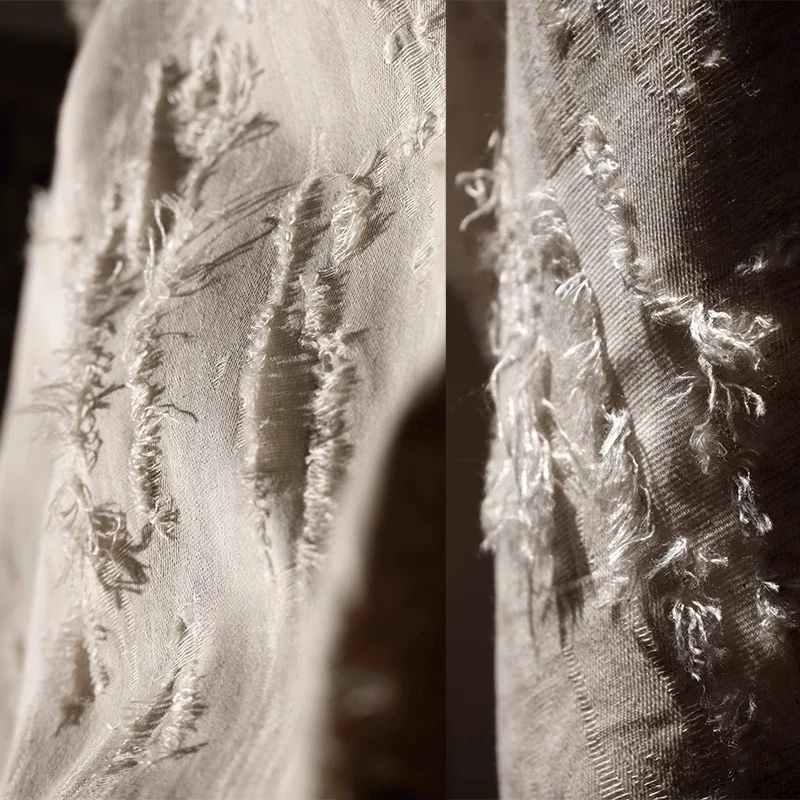 Natural Linen Washed Wool Cotton Fabric Distressed Cut Out Textured ...