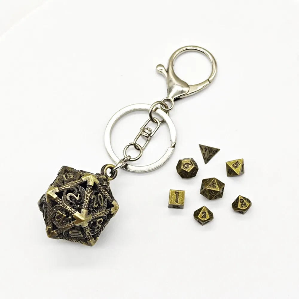 1 Set 20-sided Hollow Metal Dice Keychain DND Exquisite Hollow Metal ...