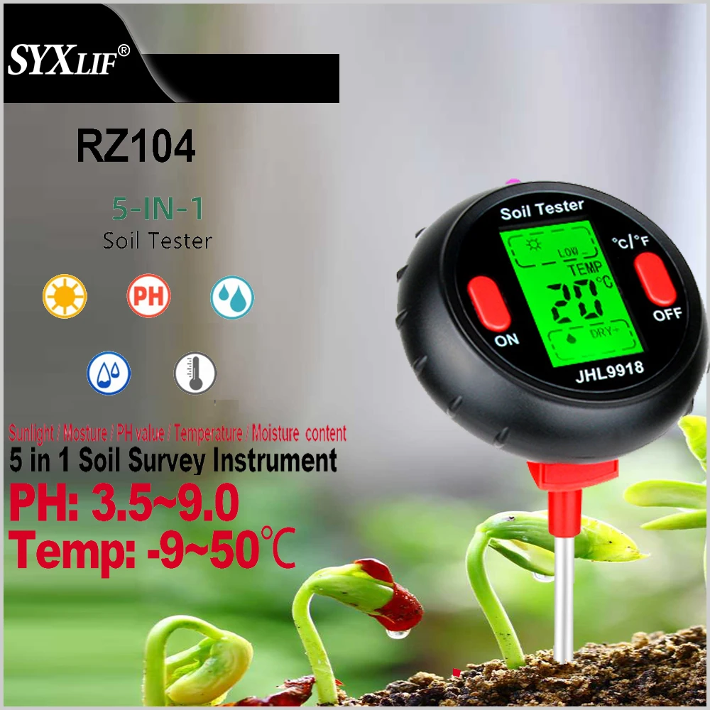 SYXLIF-5-in-1-Soil-PH-Tester-Humidity-Moisture-Sunlight-Temp-Digital ...