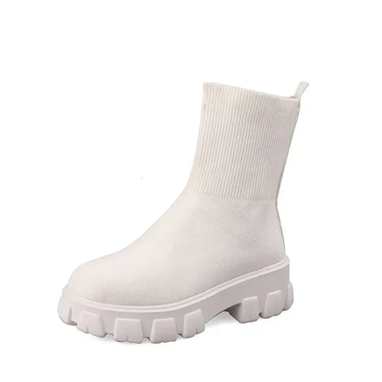 Women's Boots New Platform Female Boots Mid Calf Boots Knitted Sock ...