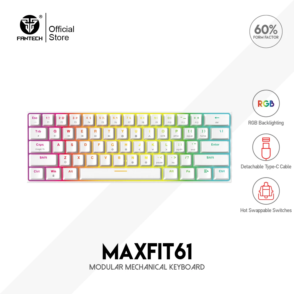 FANTECH MAXFIT61 61 Key Mechanical Keyboard Detachable USB Wired RGB ...