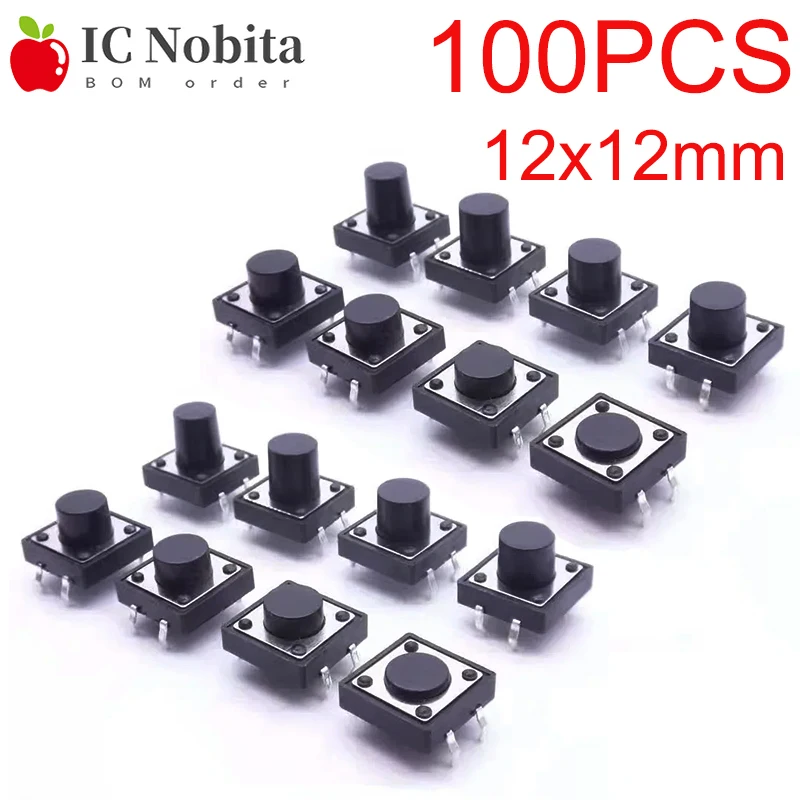 100PCS-4Pin-12-x-12mm-Tactile-Push-Button-Switch-DIP-Micro-Panel-PCB ...