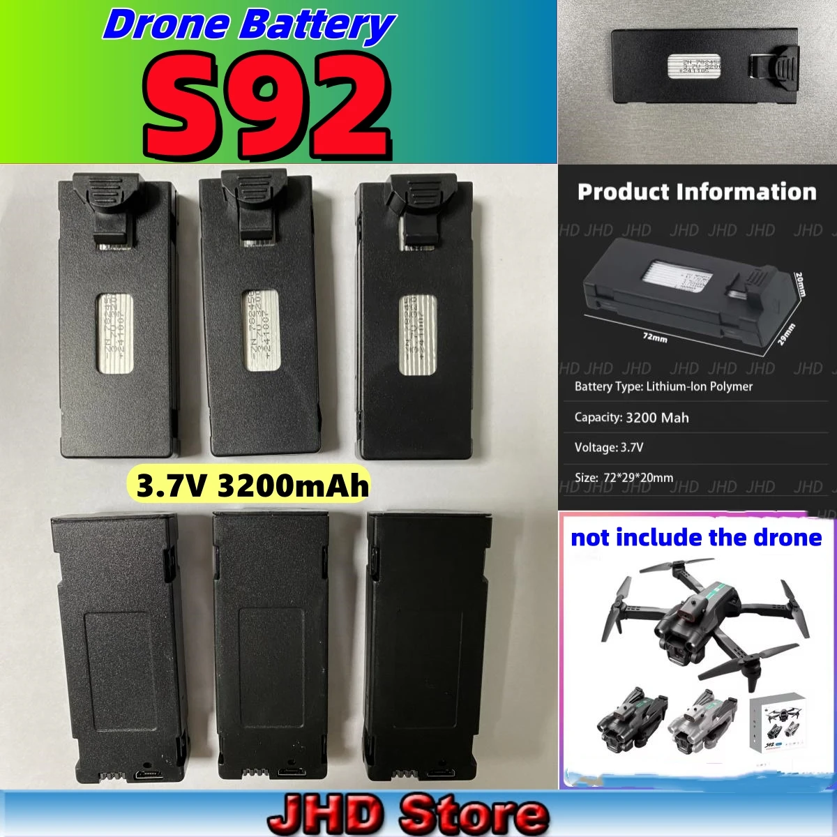 JHD 3.7V 3200mAh S92 Battery Li Battery For RC Drone S92 S98 S92 F185 ...