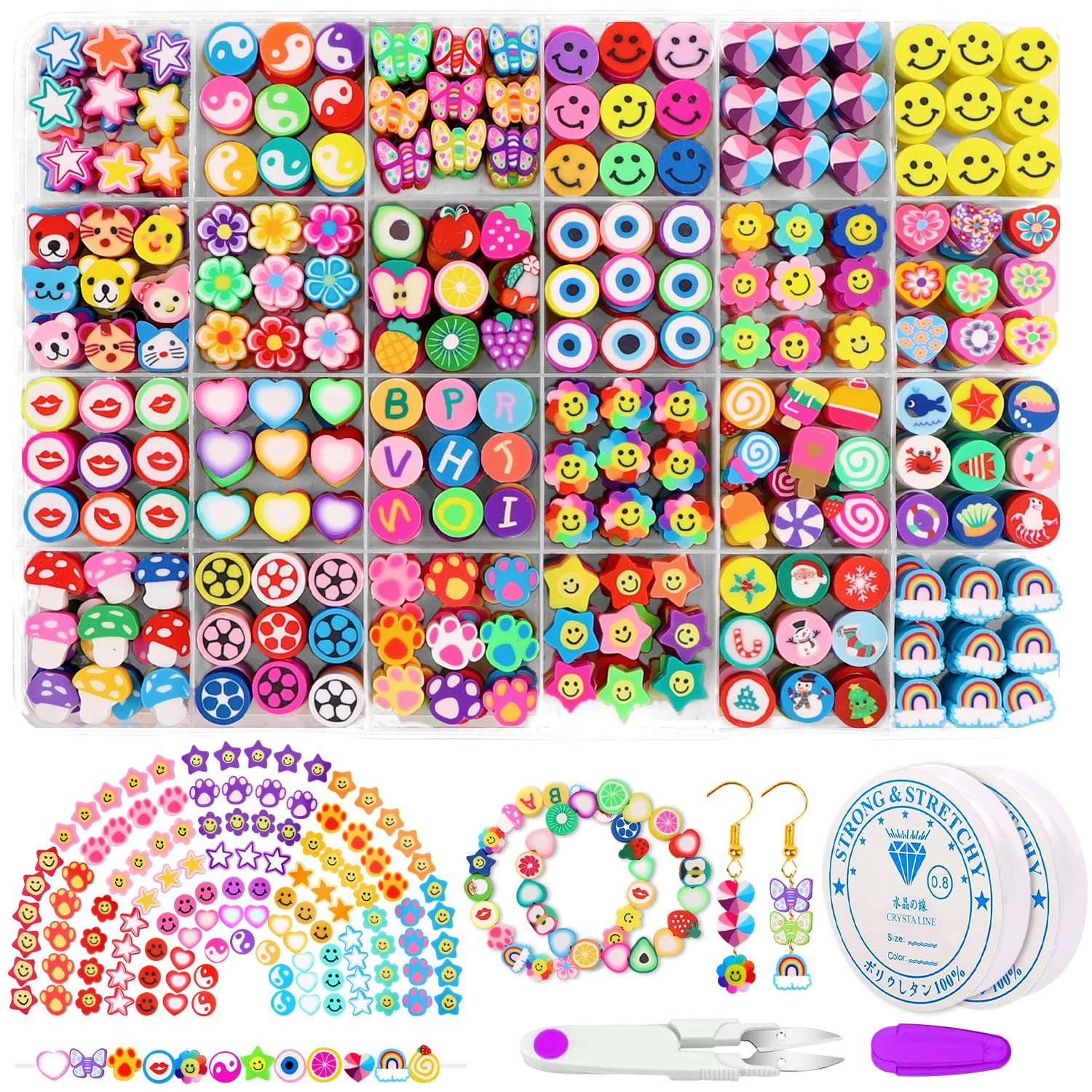 10mm Cute Clay Polymer Beads Set Box For Bracelet Jewelry Making Diy ...