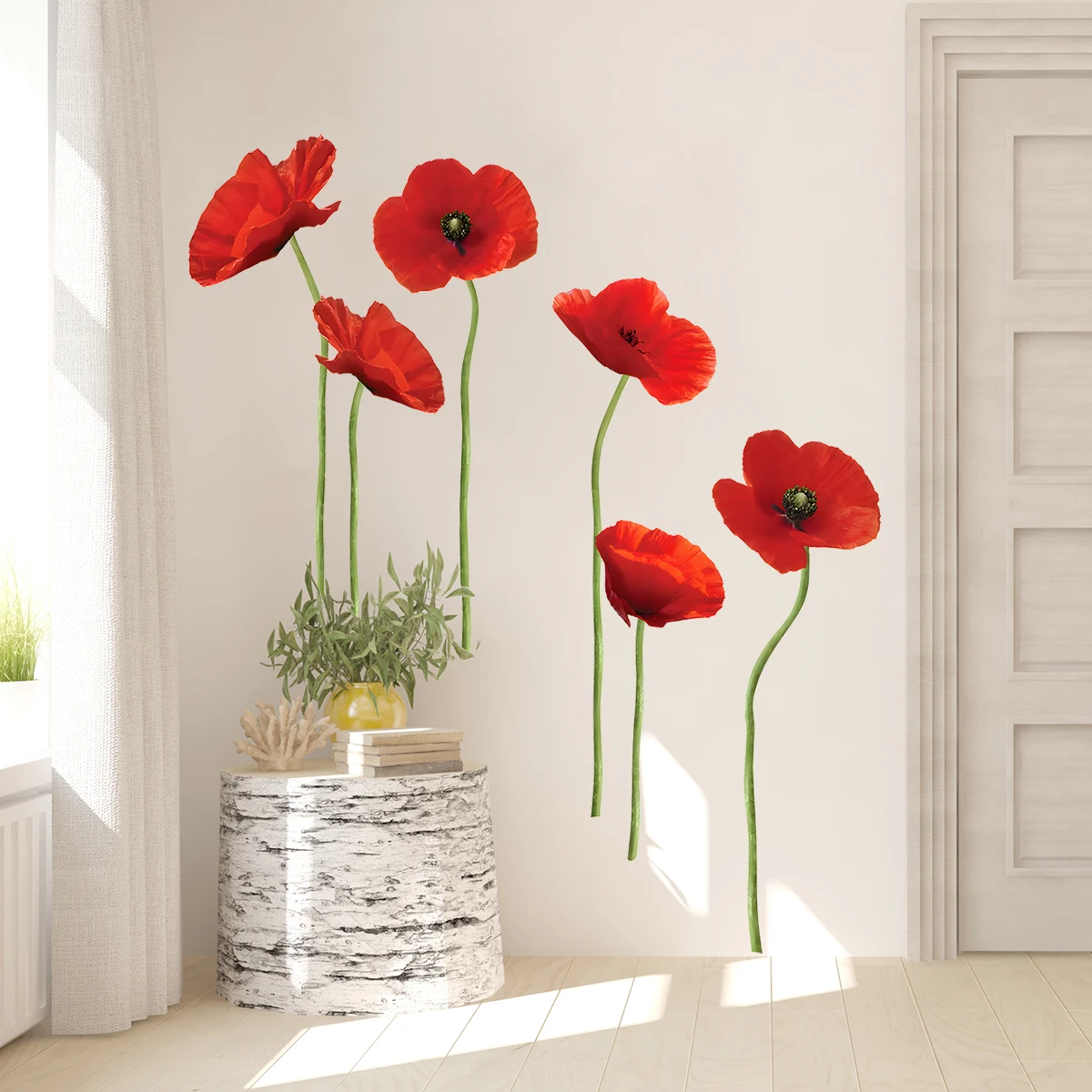 Watercolor Red Flowers Art Wall Stickers Removable for Bedroom Living ...