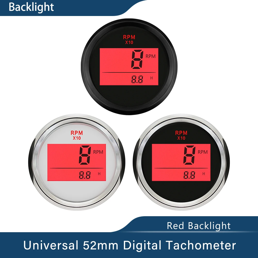 New Marine 52mm Digital Tachometer Car Truck Boat Tacho Gauge With Hourmeter Waterproof 0-999rpm ...
