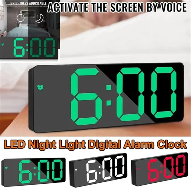 Digital-Alarm-Clock-For-Bedroom-LED-Electronic-Adjustable-Brightness ...