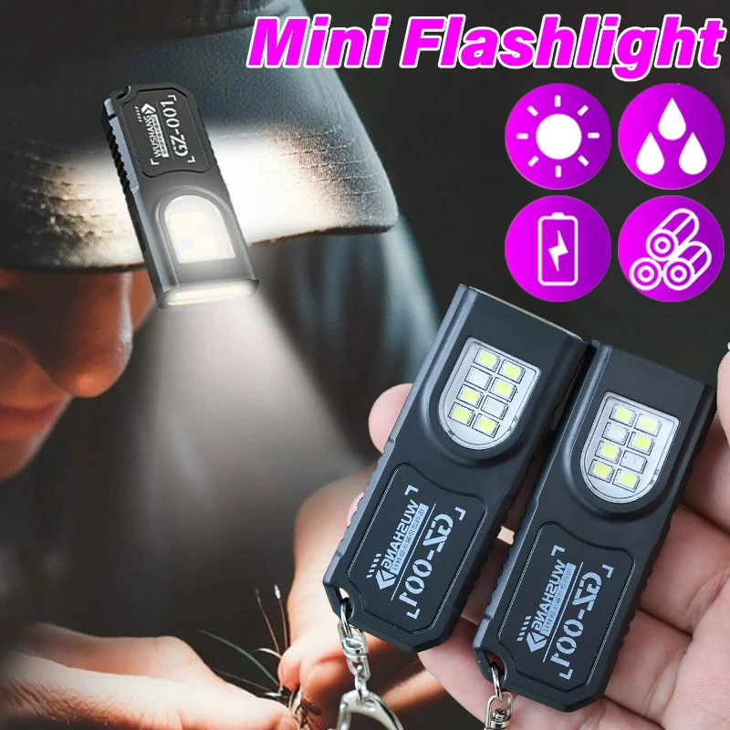 Mini Keychain Lamps USB Charging Head Torch Light Waterproof Hiking ...