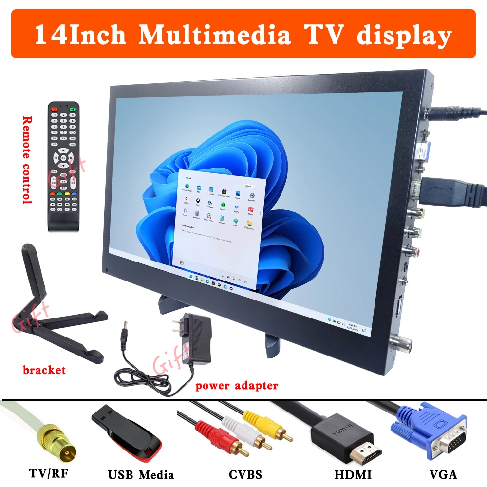 14Inch Small TV Television 1366x768 LCD Screen Multimedia Monitor USB ...