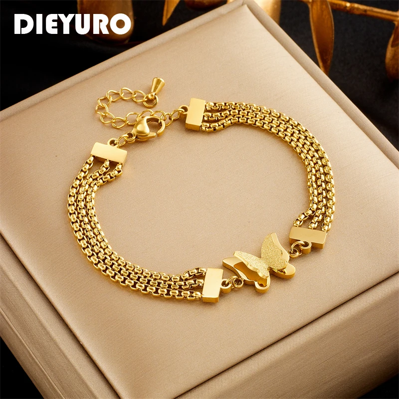 Dieyuro 316l Stainless Steel Gold Color Butterfly Charm Bracelet For Women Fashion Girls ...