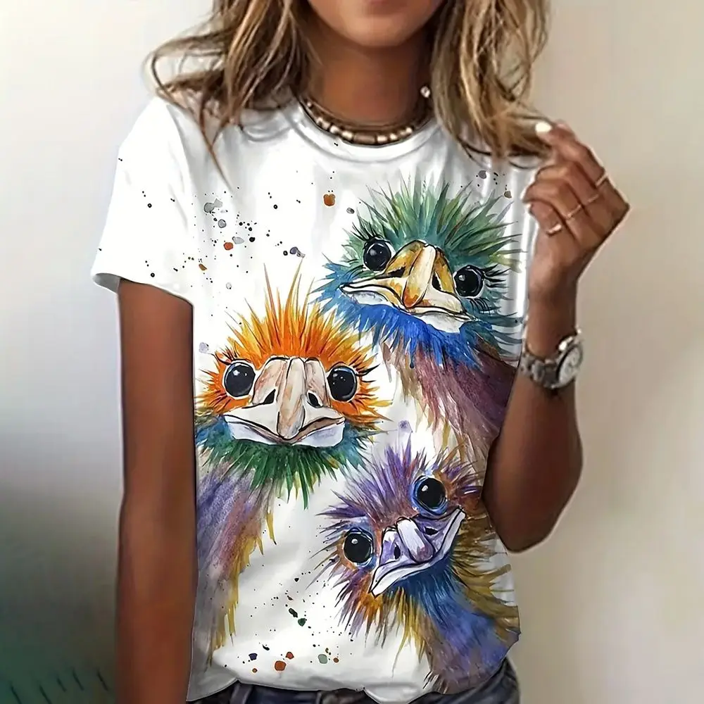 Plus-Size-Casual-T-Shirt-Women-s-Plus-Funny-Ostrich-Splash ...