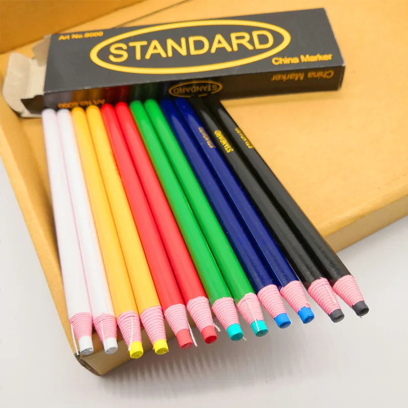 Leather-Marker-Removable-Marking-Crayon-Cut-free-Pencil-6-Color-12pcs ...