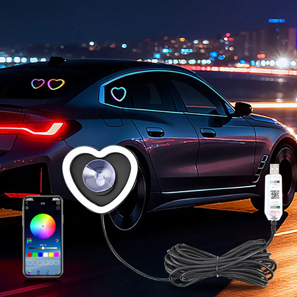 RGB Heart Shaped Car Ambient Light Car Window Suction Cup Led ...