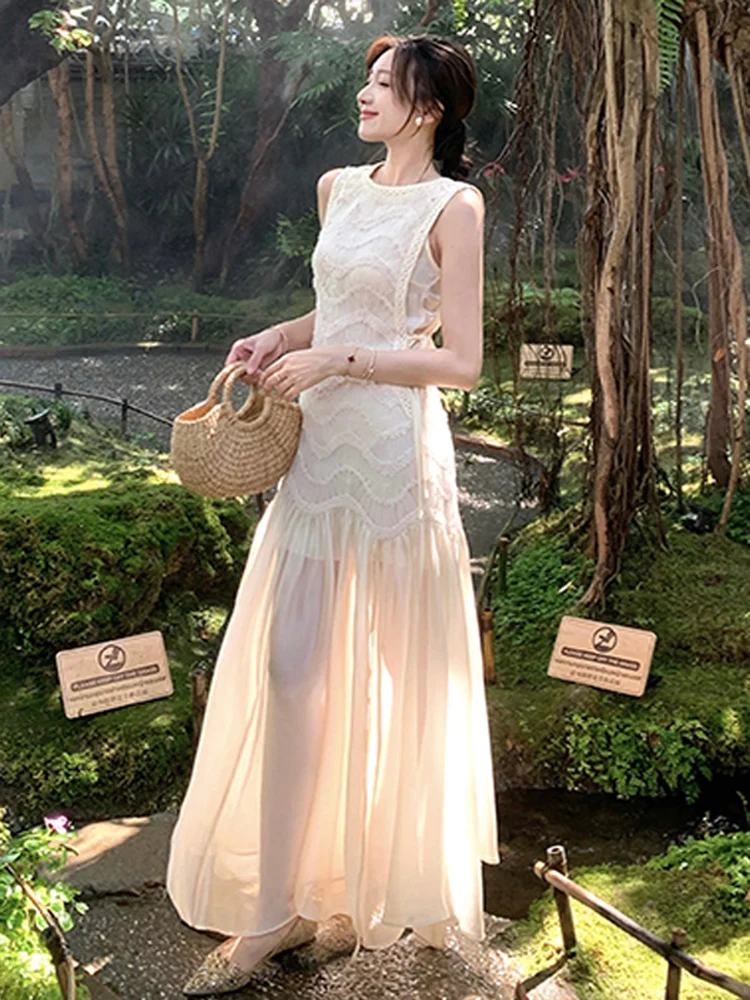 Elegant Summer Ladies Office Lace Long Dress High Quality Designer ...