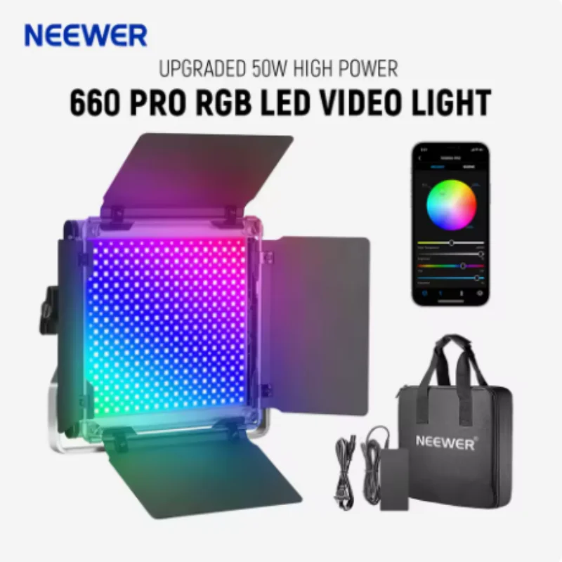 Neewer 660 PRO 50W RGB LED Video Light with APP Control 360° Full Color ...