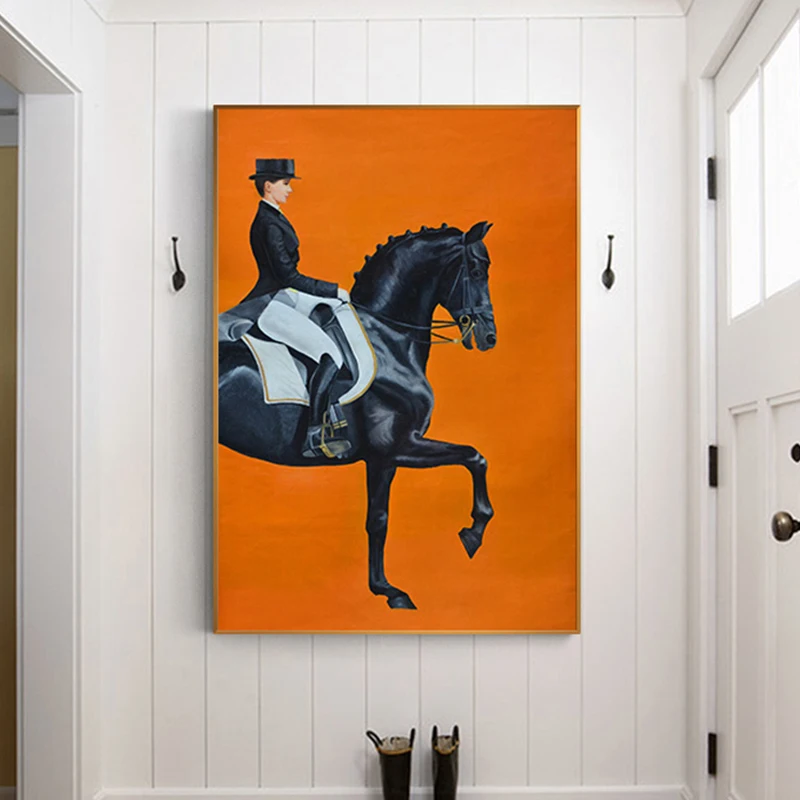 Modern-Orange-Horse-Riding-Pictures-Canvas-Prints-Painting-Wall-Art ...