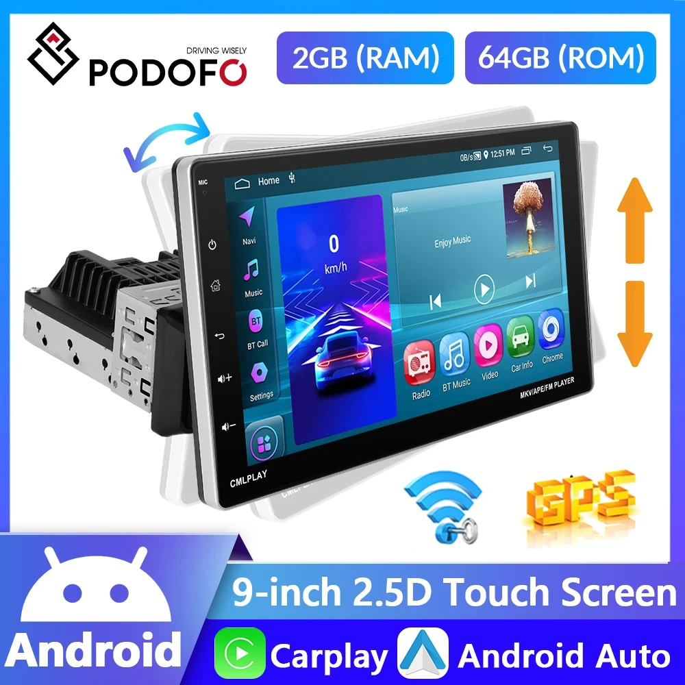 Podofo Android 1 din Car Radio Stereo Carplay Removable Screen AI Voice ...