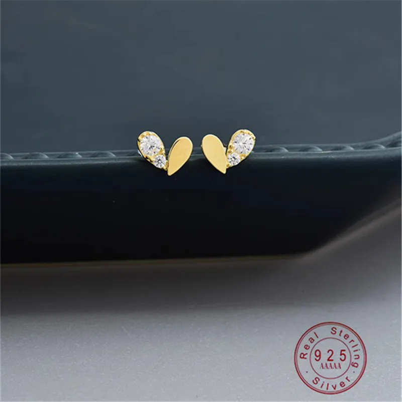 Premium-Half-Zircon-Heart-shaped-Asymmetrical-Earrings-Delicate-S925 ...