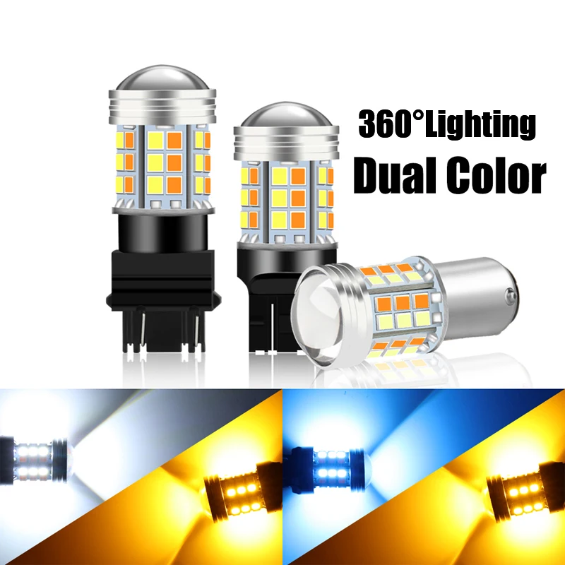 Dual Color T20 LED 7443 W21/5W Bulb 1157 BAY15D 45Smd Led T25 3157 P27/7W Car DRL Turn Signal ...