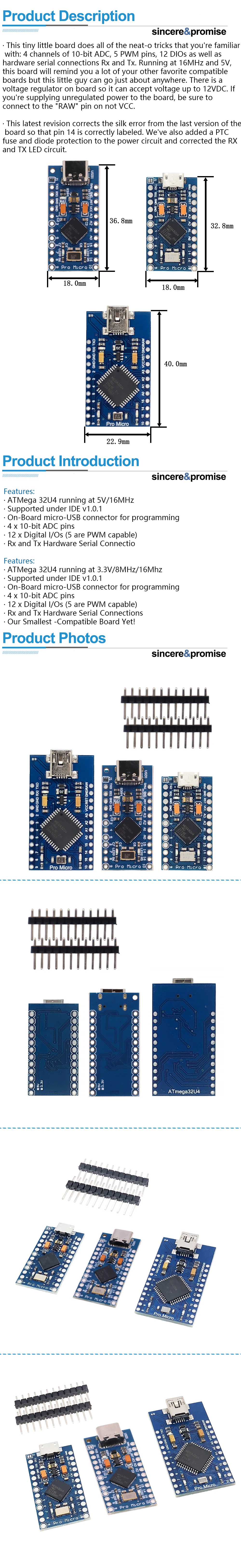 Mini Tipo C Usb Pro Micro Para Arduino Módulo Com Pinos De Linha